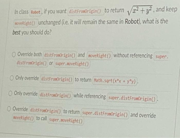 Solved For the next two questions, use the following class | Chegg.com Solved For the next two questions, use the following class | Chegg.com
