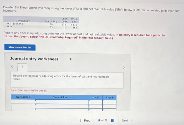 Solved Powder Ski Shop reports inventory using the lower of | Chegg.com