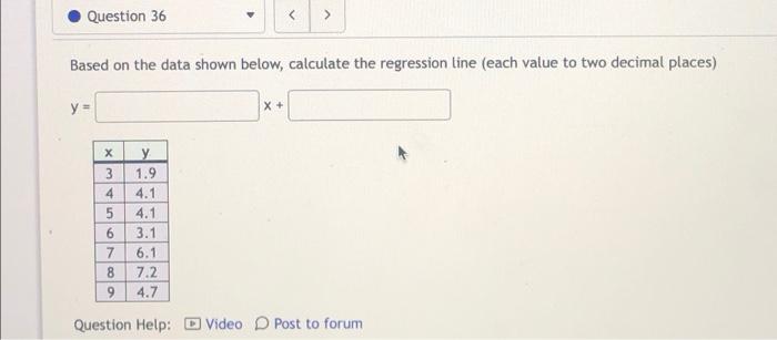 Solved Question 36 Based on the data shown below, | Chegg.com