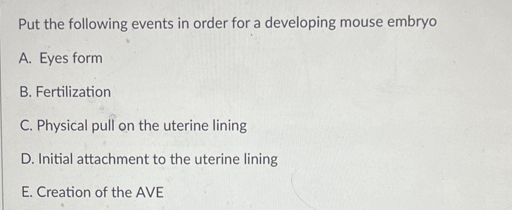 Solved Put the following events in order for a developing | Chegg.com