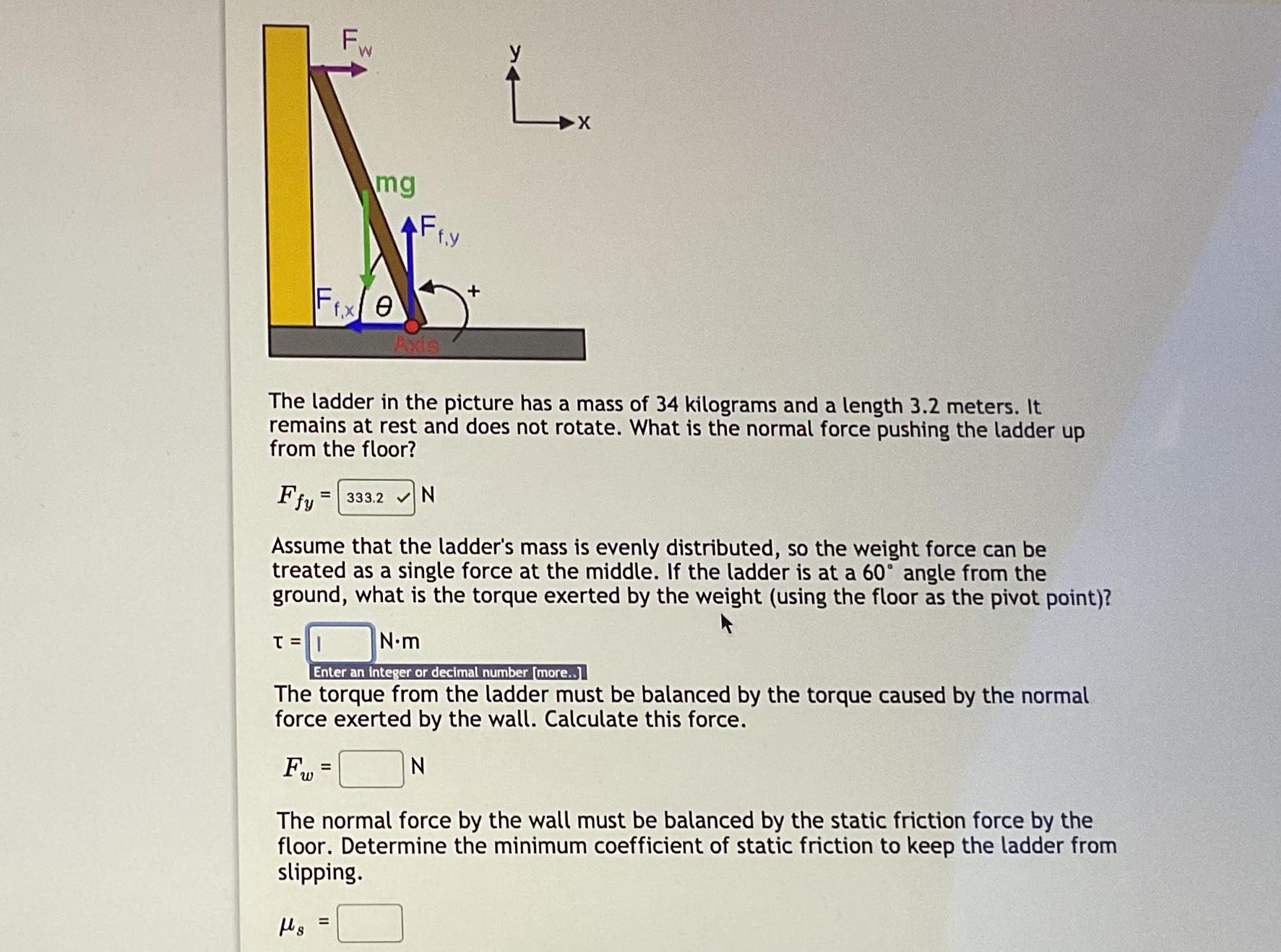 Solved The ladder in the picture has a mass of 34 ﻿kilograms | Chegg.com