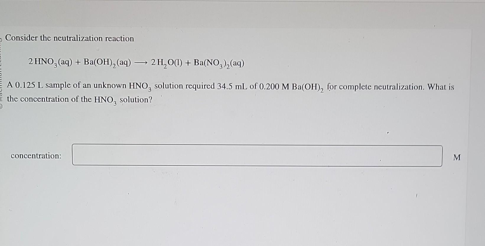 Solved Consider the neutralization reaction | Chegg.com