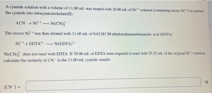 Solved A cyanide solution with a volume of 11.00 mL was | Chegg.com