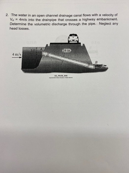 Solved 2. The water in an open channel drainage canal flows | Chegg.com