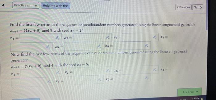 Solved Find the first few terms of the sequence of | Chegg.com