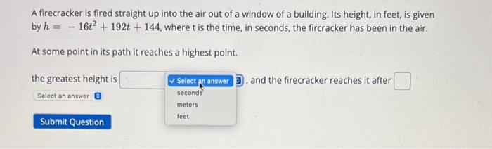 Solved A firecracker is fired straight up into the air out | Chegg.com
