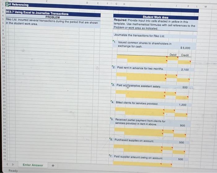 Solved Call Referencing M BE3.7 Using Excel to Journalize | Chegg.com