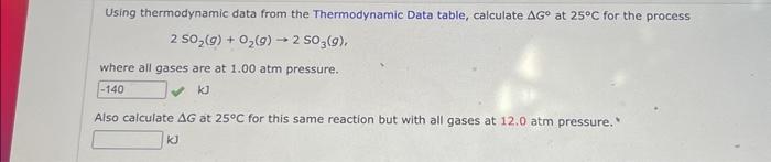 Solved Using thermodynamic data from the Thermodynamic Data | Chegg.com