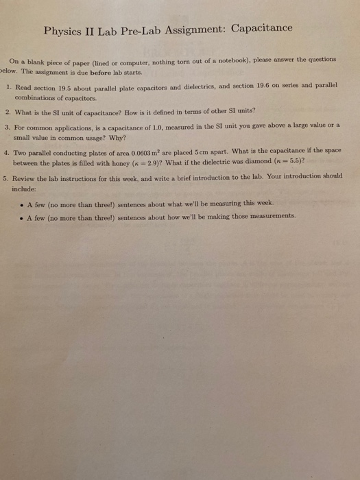Solved Physics II Lab Pre-Lab Assignment: Capacitance om a | Chegg.com