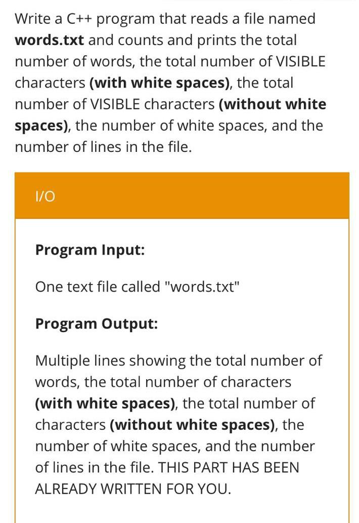 Solved Write a C++ program that reads a file named words.txt | Chegg.com