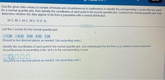 Solved Use the given data values (a sample of female arm | Chegg.com