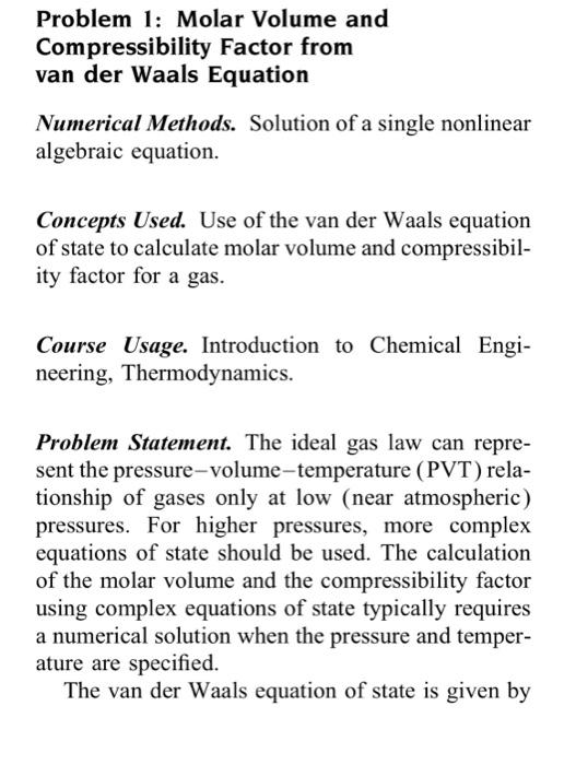 Solved Problem 1: Molar Volume and Compressibility Factor | Chegg.com