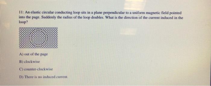 Solved 11: An elastic circular conducting loop sits in a | Chegg.com