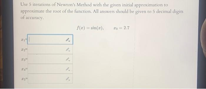 Solved Use 5 iterations of Newton's Method with the given | Chegg.com