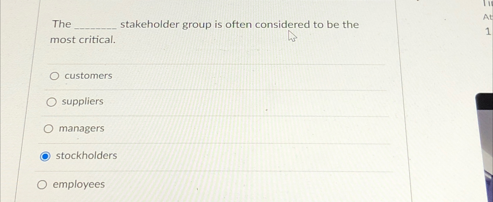 Solved The stakeholder group is often considered to be the | Chegg.com