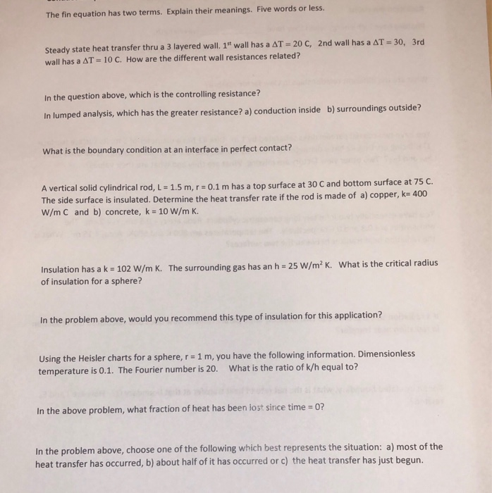 Solved The fin equation has two terms. Explain their | Chegg.com