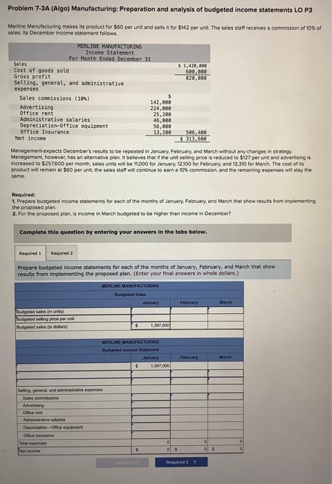 Solved Problem 7-3A (Algo) Manufacturing: Preparation and | Chegg.com