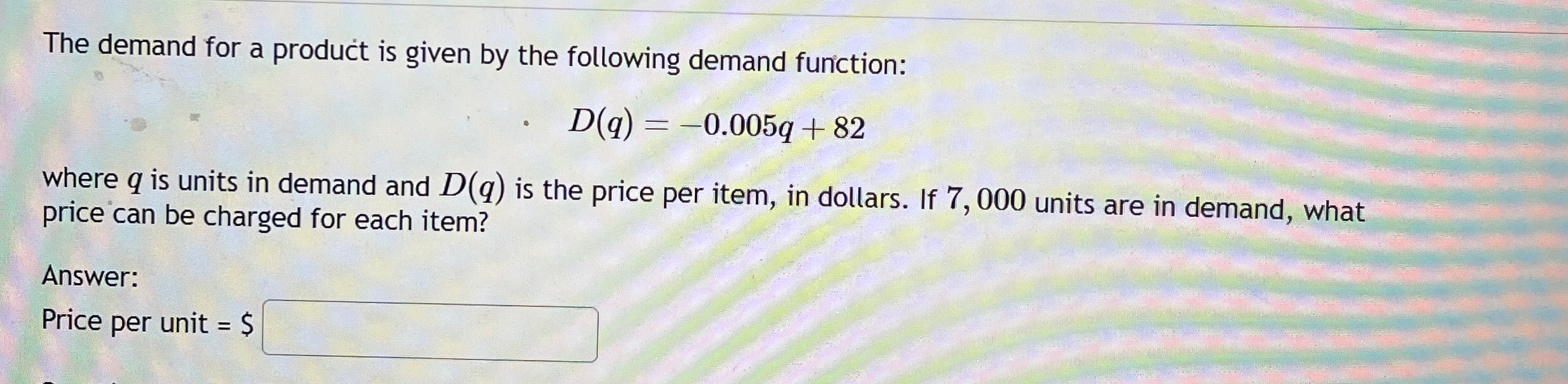 Solved The demand for a product is given by the following | Chegg.com