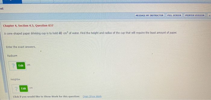 Solved ent MESSAGE MY INSTRUCTOR FULL SCREEN PRINTER VERSION | Chegg.com