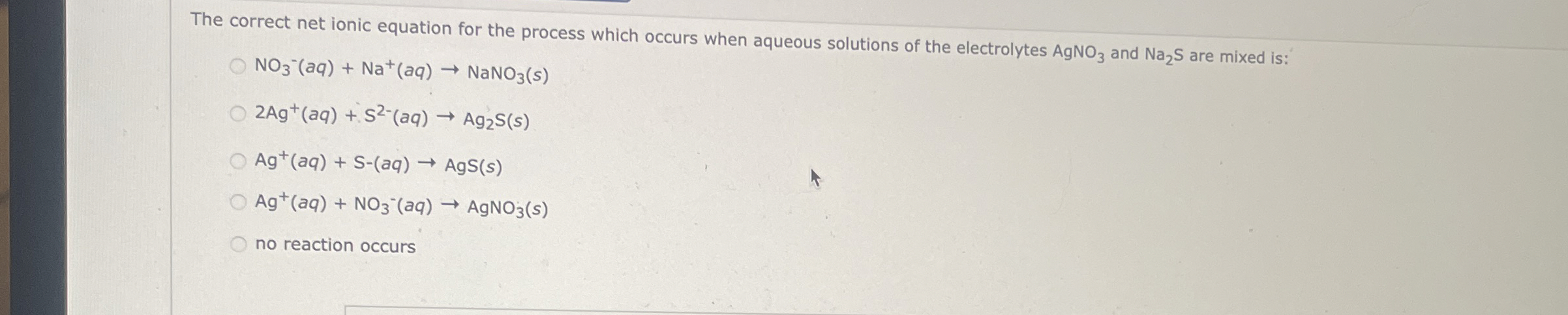 Solved The correct net ionic equation for the process which | Chegg.com