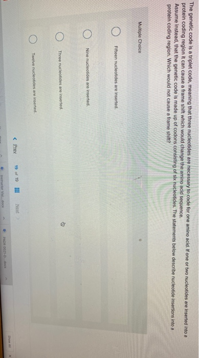 Solved The genetic code is a triplet code, meaning that | Chegg.com