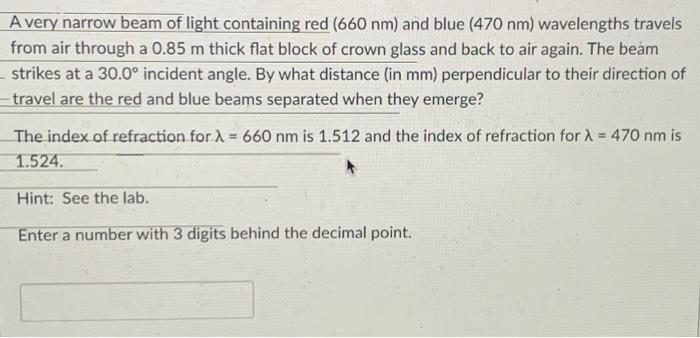 Solved A very narrow beam of light containing red (660 nm) | Chegg.com