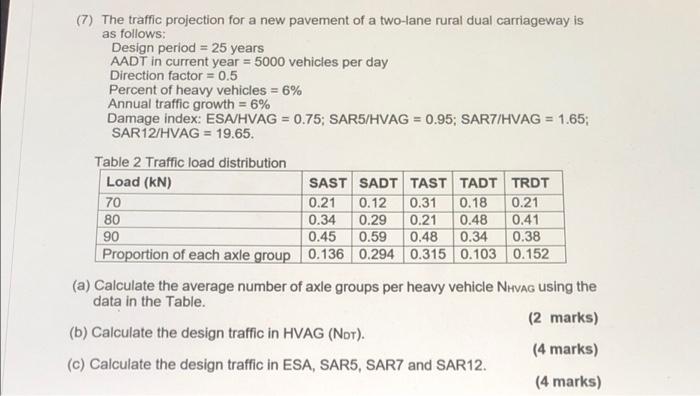 Solved (7) The traffic projection for a new pavement of a | Chegg.com