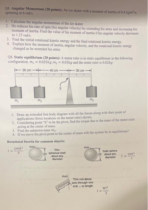 Solved 08. Angular Momentum (20 points): An ice skater with | Chegg.com