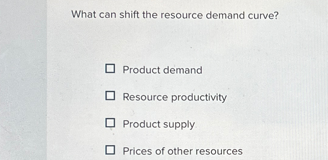 Solved What can shift the resource demand curve?Product | Chegg.com