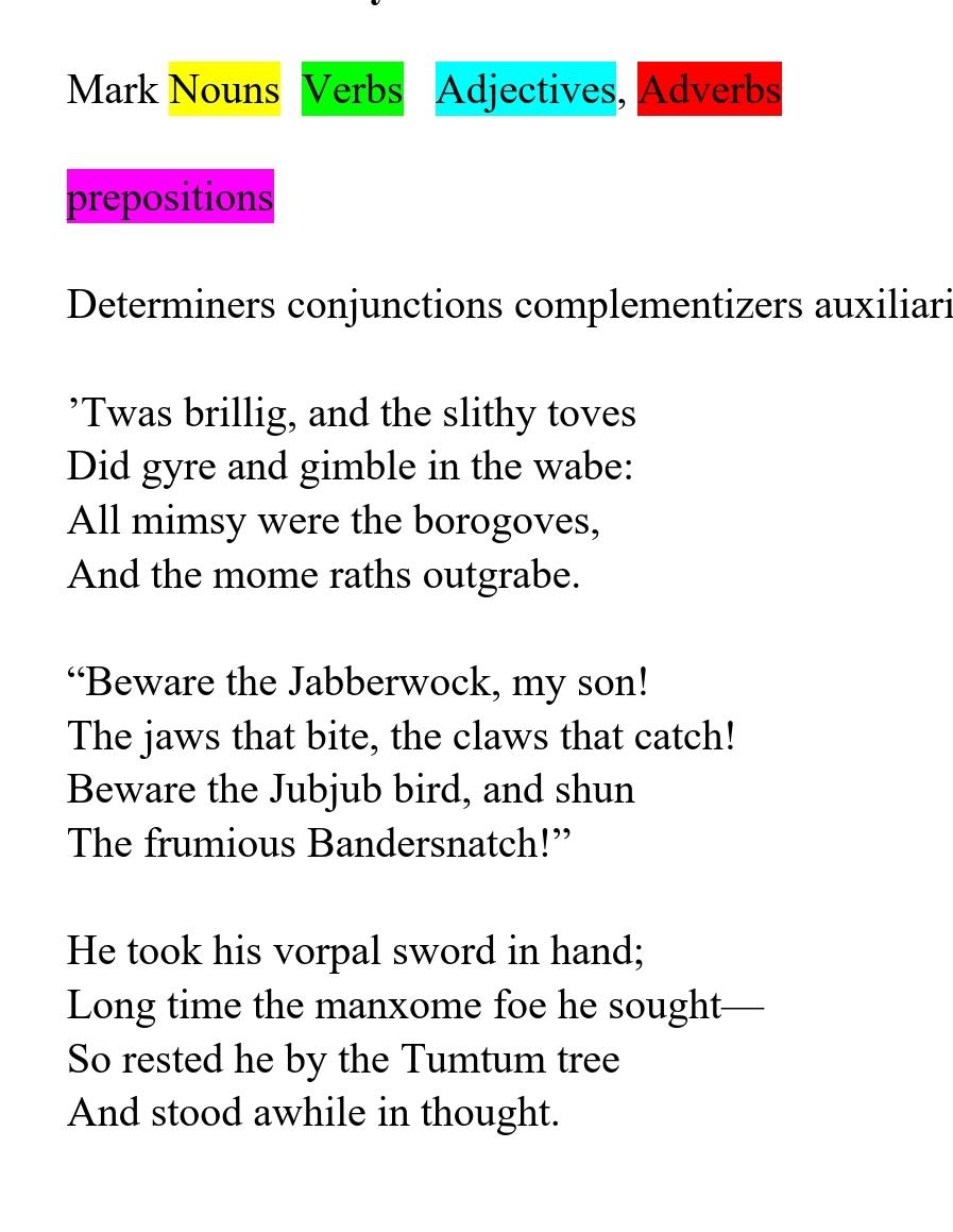 Solved Mark Nouns Verbs Adjectives,Determiners conjunctions | Chegg.com