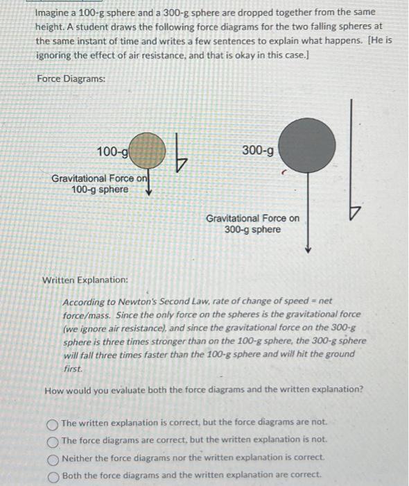 Solved Imagine a 100−g sphere and a 300 g sphere are dropped | Chegg.com