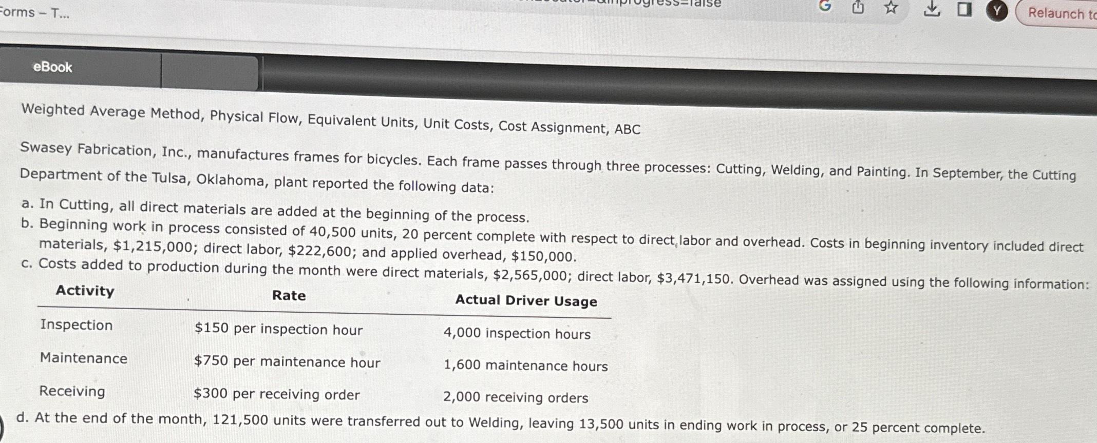 Solved Forms -T.... eBookWeighted Average Method, Physical | Chegg.com