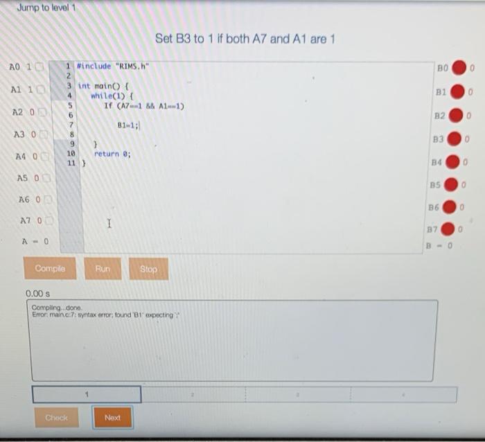 Solved Jump to level 1 Set B3 to 1 If both A7 and A1 are 1 | Chegg.com