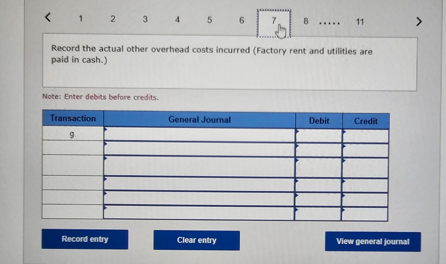 Record the actual other overhead costs incurred | Chegg.com