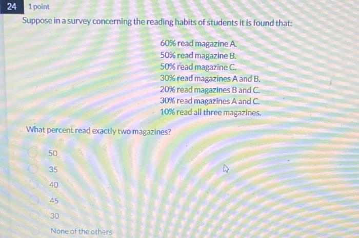 Solved Suppose in a survey concerning the reading habits of | Chegg.com