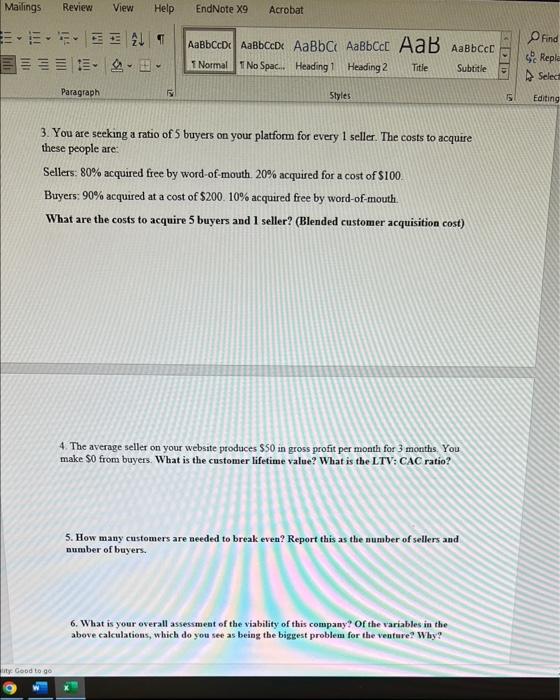 Solved Mailings Review View Help Endnote X9 Acrobat Eeeee