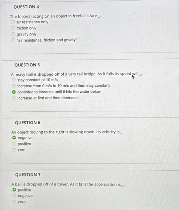 Solved The force(s) acting on an object in freefall is/are . | Chegg.com