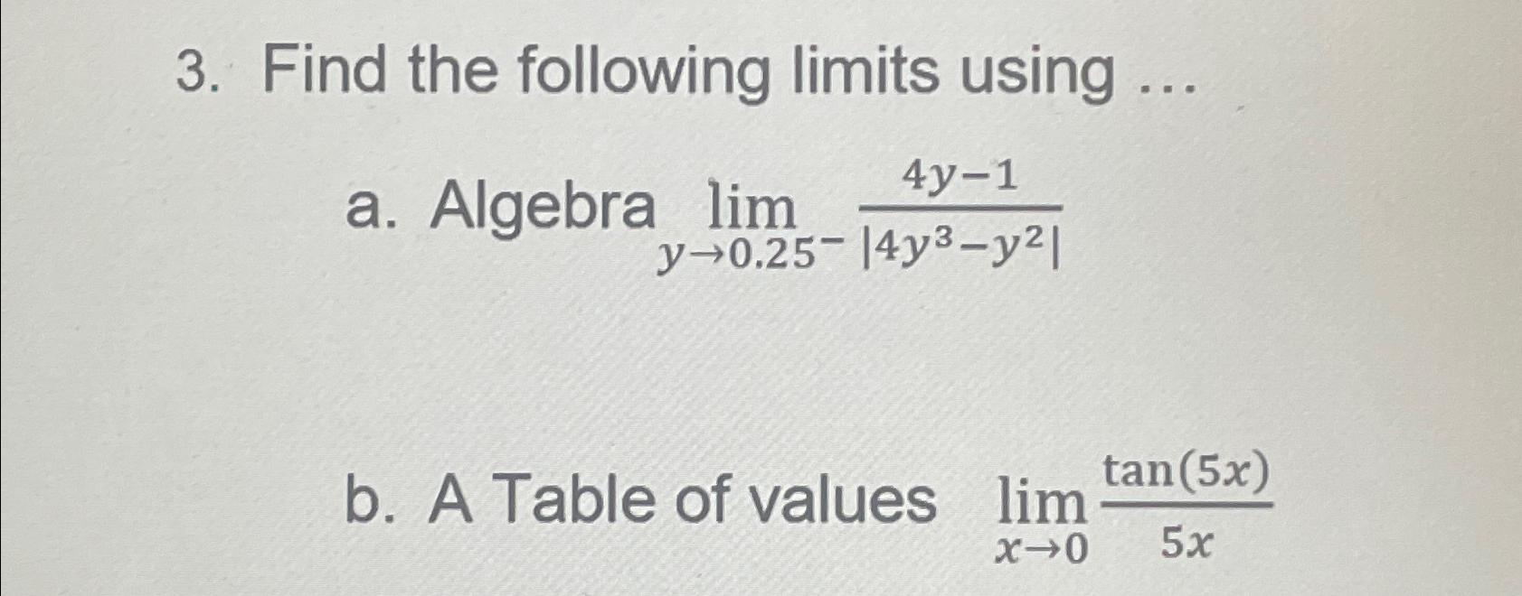 Solved Find the following limits using ...a. ﻿Algebra | Chegg.com