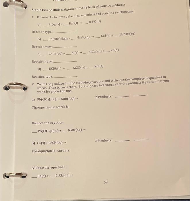Solved Staple this postlab assignment to the back of your | Chegg.com