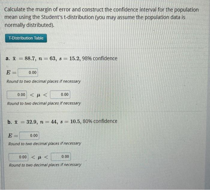 Solved Calculate the margin of error and construct the | Chegg.com