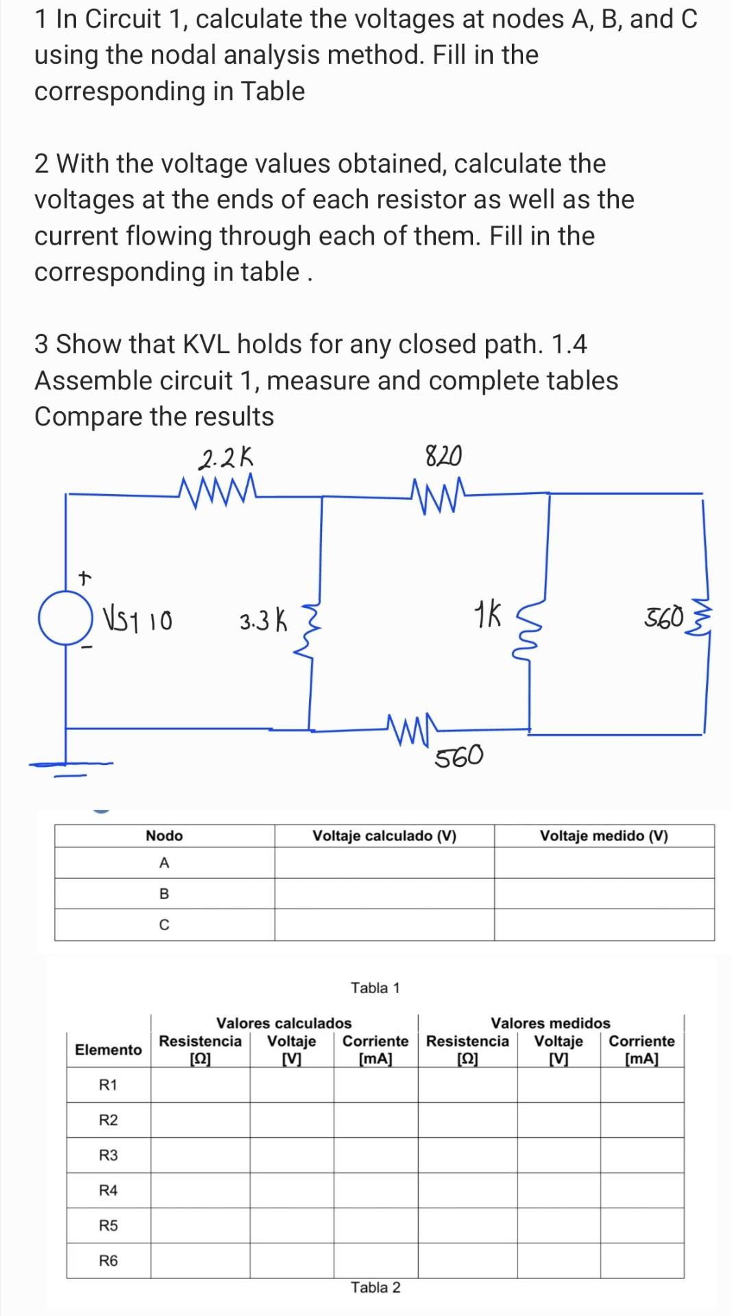 Solved 1 In Circuit 1, calculate the voltages at nodes A, B, | Chegg.com