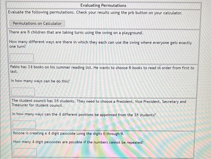 Solved Evaluating Permutations Evaluate the following | Chegg.com