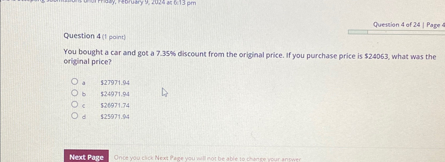 Solved Question 4 ﻿of 24 | ﻿Page 4Question 4 (1 ﻿point)You | Chegg.com