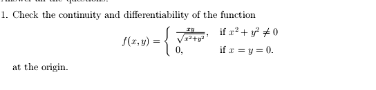 Solved Iy 1. Check the continuity and differentiability of | Chegg.com
