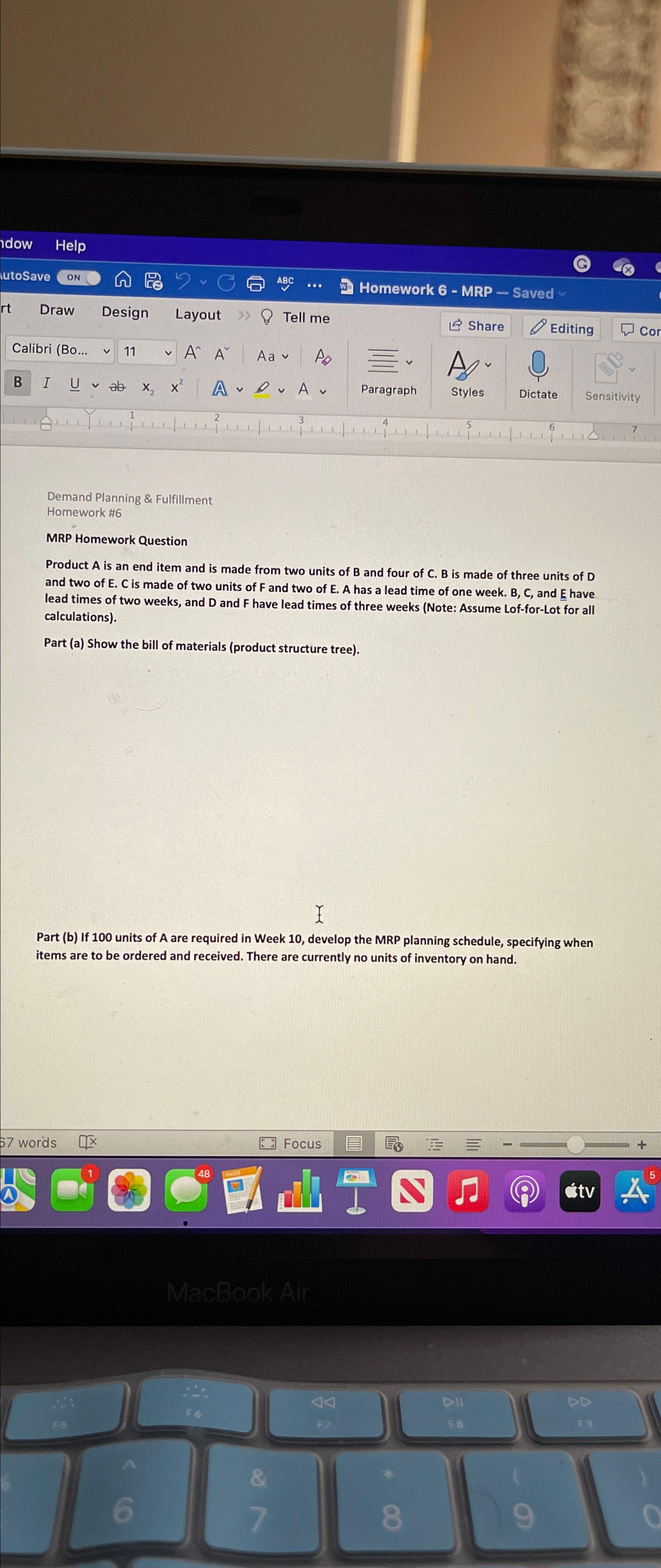 Solved Demand Planning & FulfillmentHomework #6MRP Homework | Chegg.com