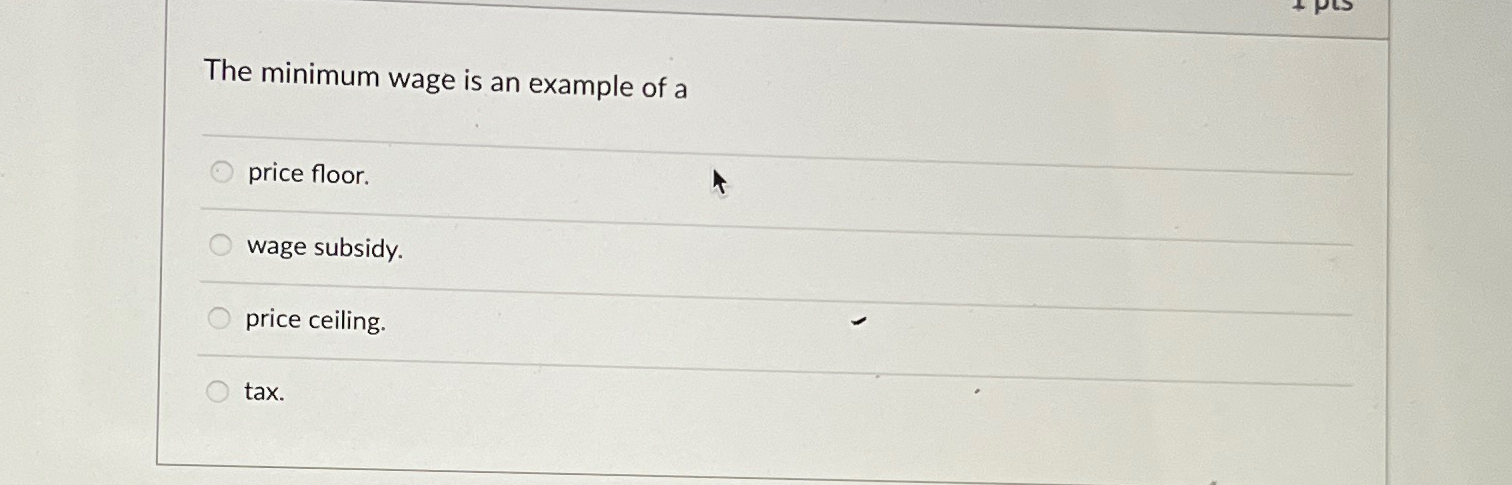Solved The minimum wage is an example of aprice floor.wage | Chegg.com