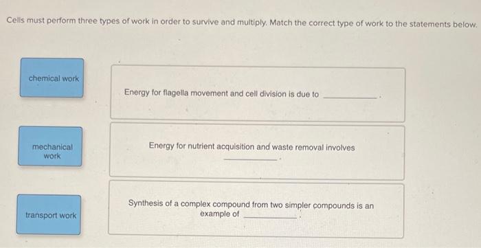 Solved Cells must perform three types of work in order to | Chegg.com