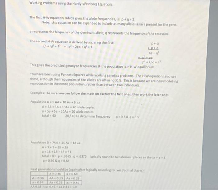 Solved Working Problems using the Hardy-Weinberg Equations | Chegg.com
