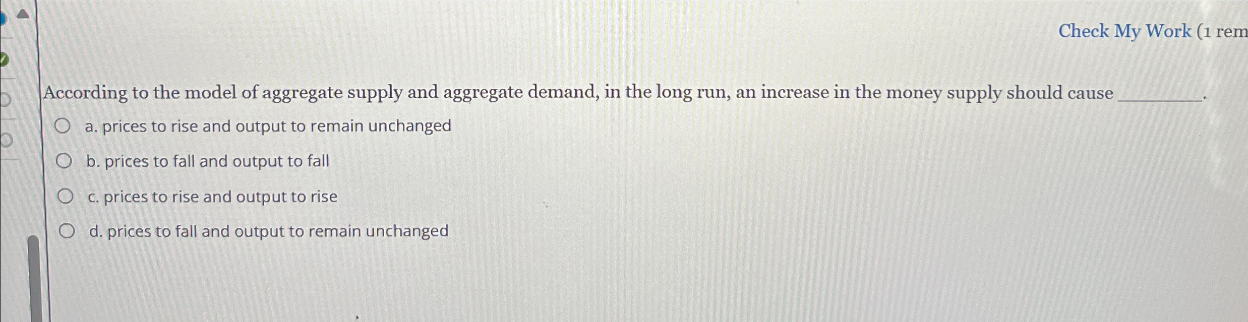 Solved Check My Work (1 ﻿remAccording to the model of | Chegg.com