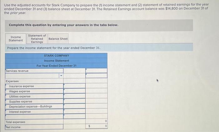 Solved Stark company has the following adjusted accounts | Chegg.com
